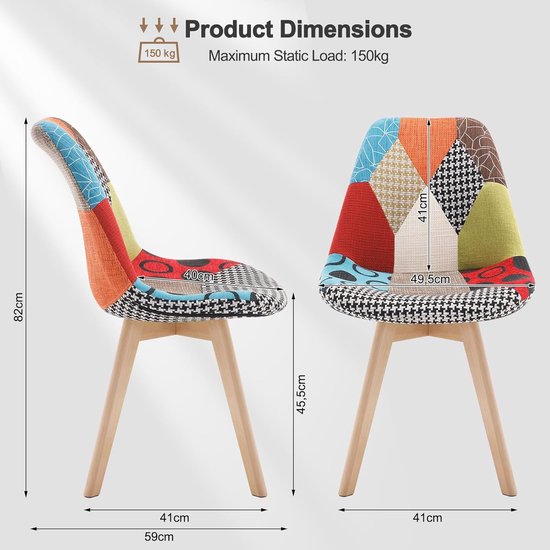 Eetkamerstoel keukenstoel set van 4 in Linnen en massief hout,stoel ...