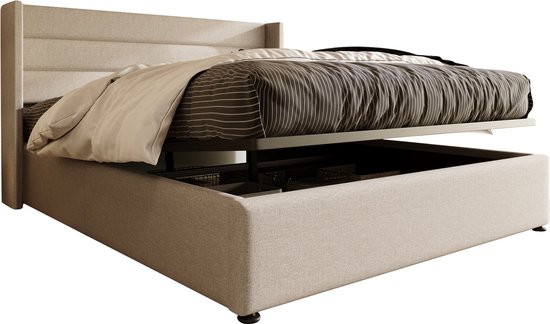 Merax Gestoffeerd Bed met Hydraulisch Systeem - Opbergruimte en ...