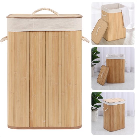 Bamboe Wasmand - Opvouwbaar Met Deksel - 72L - Naturel - Duurzaam ...