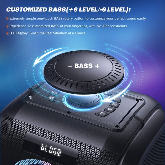 Grote Draadloze Bluetooth Party Speaker met 12 Custom Bass Instellingen – Krachtige... | bol