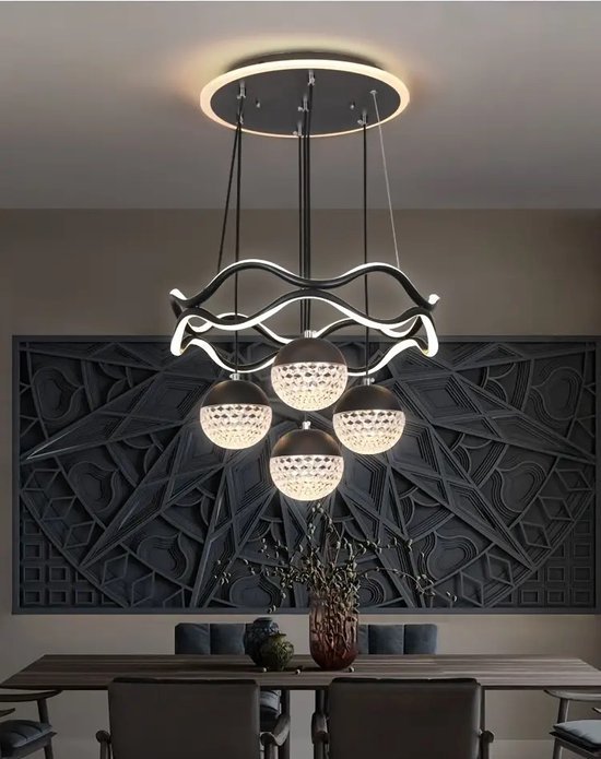 Mrs. Joness - 4 Bollen Hanglamp - Kroonluchter Woonkamer - Zwart ...