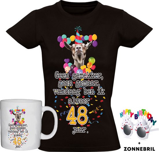 48 Jaar Grappig Dames T-shirt + Mok + Bril - 48e verjaardag - jarig ...