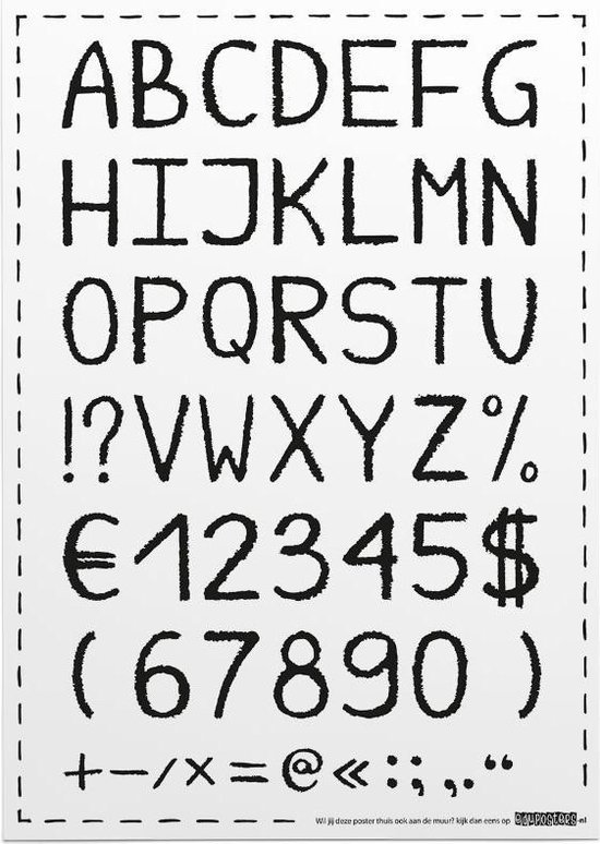 Educatieve poster (Posterpapier) - Alfanumeriek wit krijtbord - 29.7 x ...