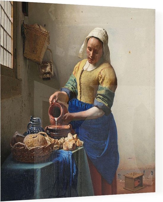 Het melkmeisje, Johannes Vermeer - Foto op Plexiglas - 60 x 60 cm | bol