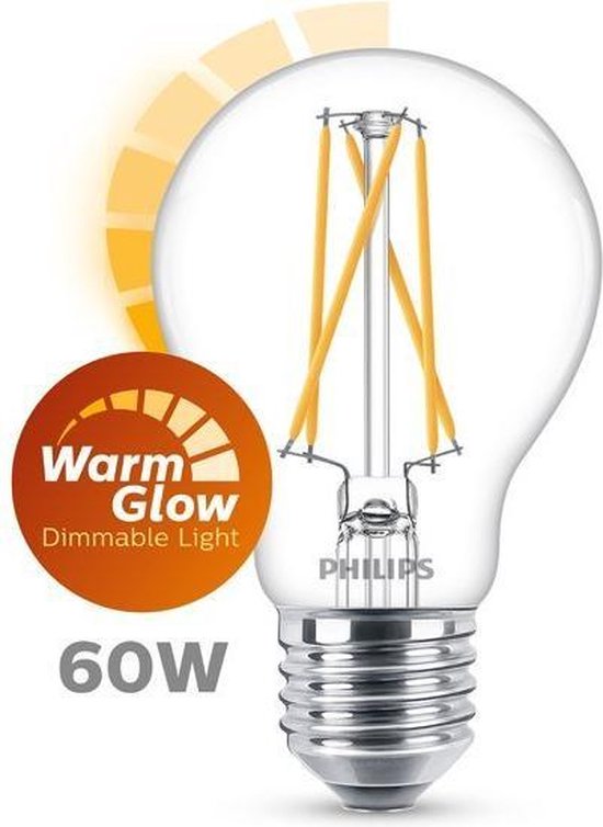 Philips Filament LED lamp WarmGlow Lichtbron - Fitting E27 - Dimbaar | bol.com