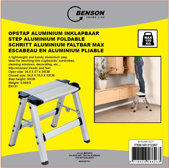 2x stuks inklapbare huishoudtrap / opstap trapje 30 cm - aluminium - 35 ...