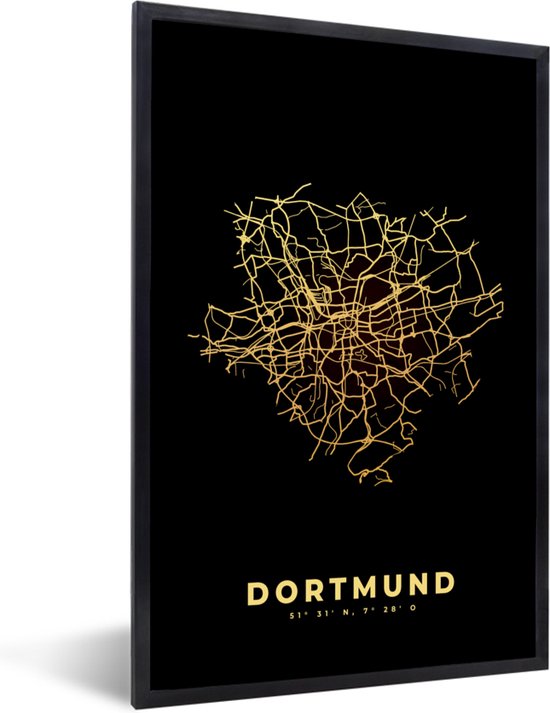 Fotolijst incl. Poster - Dortmund - Goud - Kaart - Plattegrond ...
