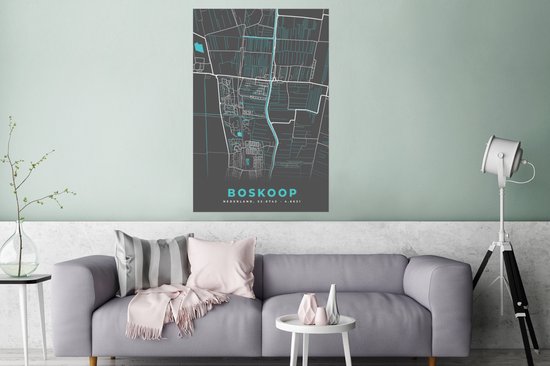 Poster Boskoop - Kaart - Plattegrond - Blauw - Stadskaart - 80x120 cm ...