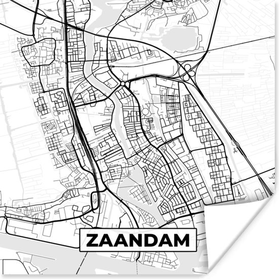 Poster Zaandam - Stadskaart - Zwart Wit - Plattegrond - Kaart - 50x50 ...