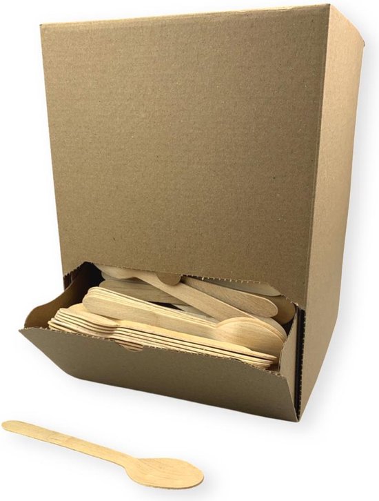 500 stuks houten lepel in Kraft Dispenser Box - Houten bestek - lepel ...