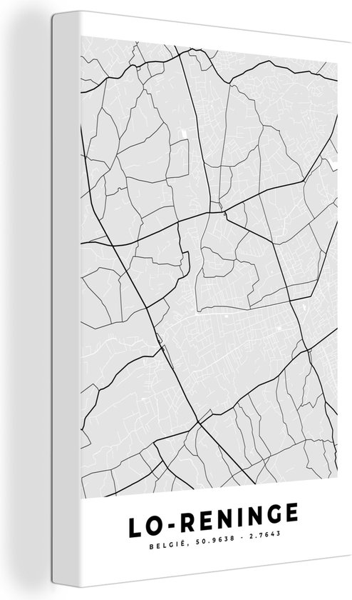 Canvas Schilderij Stadskaart – Zwart Wit - Kaart – Lo Reninge – België ...