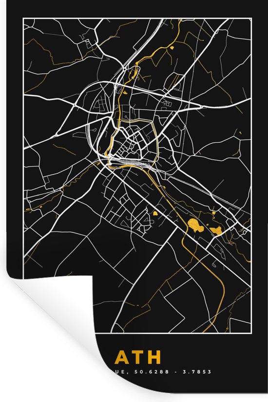 Muurstickers - Sticker Folie - Stadskaart - Ath - Plattegrond - Goud ...