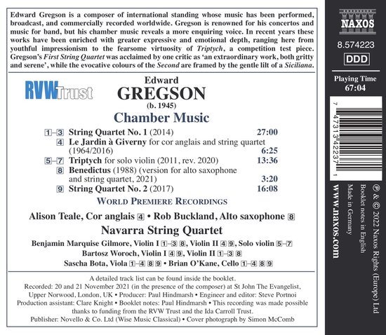 Navarra String Quartet - Gregson: Chamber Music (CD), Navarra String ...