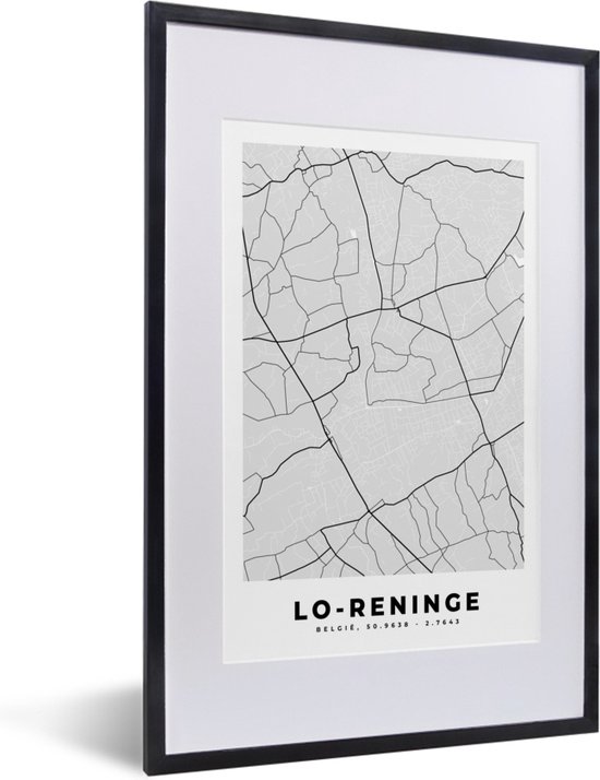 Fotolijst incl. Poster Zwart Wit- Stadskaart – Zwart Wit - Kaart – Lo ...