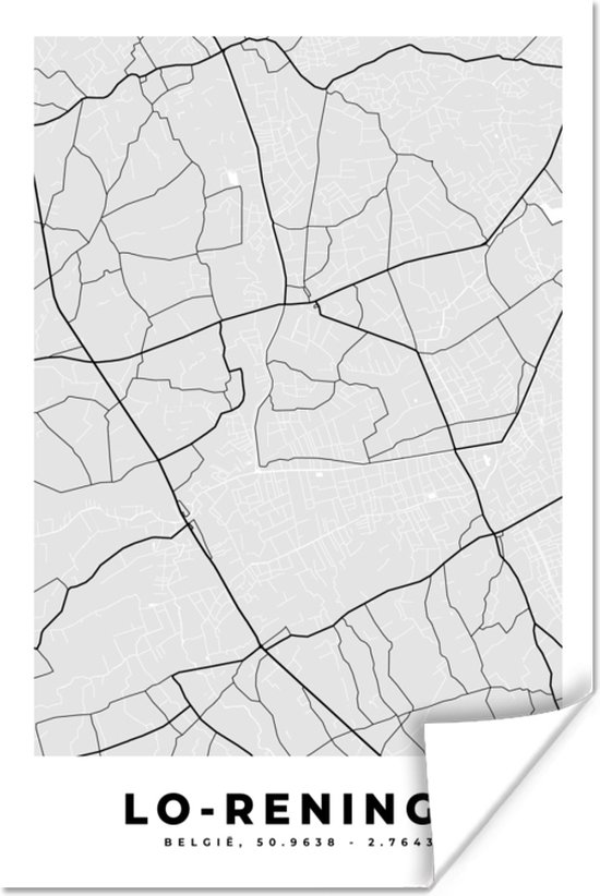 Poster Stadskaart – Zwart Wit - Kaart – Lo Reninge – België ...