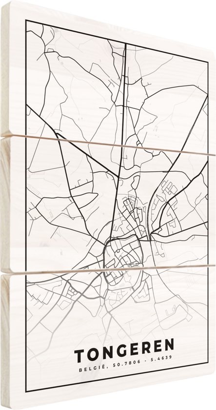 Wanddecoratie hout - Plattegrond – Tongeren – Zwart Wit – Stadskaart ...