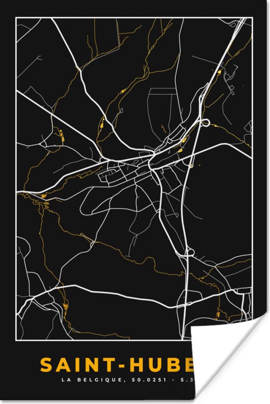 Poster Stadskaart - Plattegrond - Saint-Hubert - Goud - Kaart - 40x60 ...