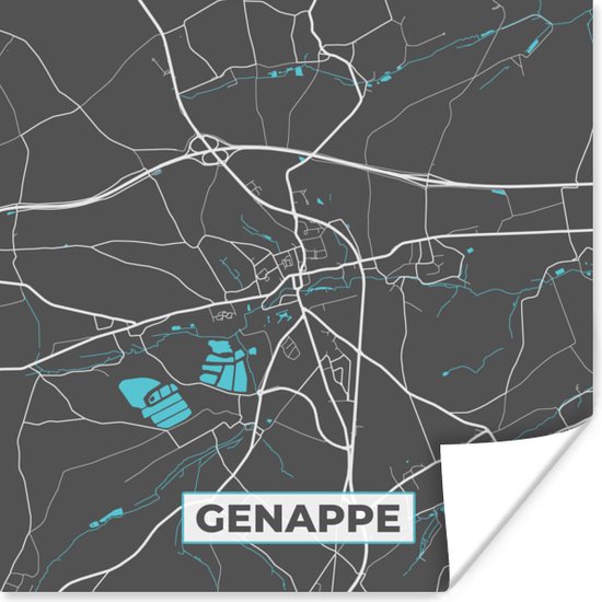 Poster Stadskaart – Grijs - Kaart – Genappe – België – Plattegrond ...
