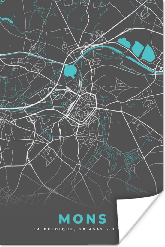 Poster Stadskaart – Grijs - Kaart – Mons – België – Plattegrond ...