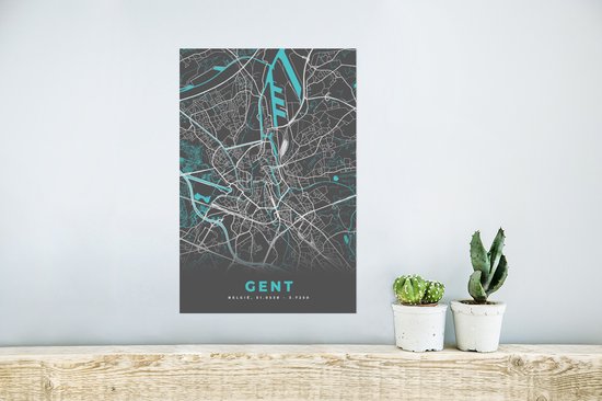 Poster Kaart – Plattegrond – Stadskaart – Gent – België - Grijs - 20x30 ...