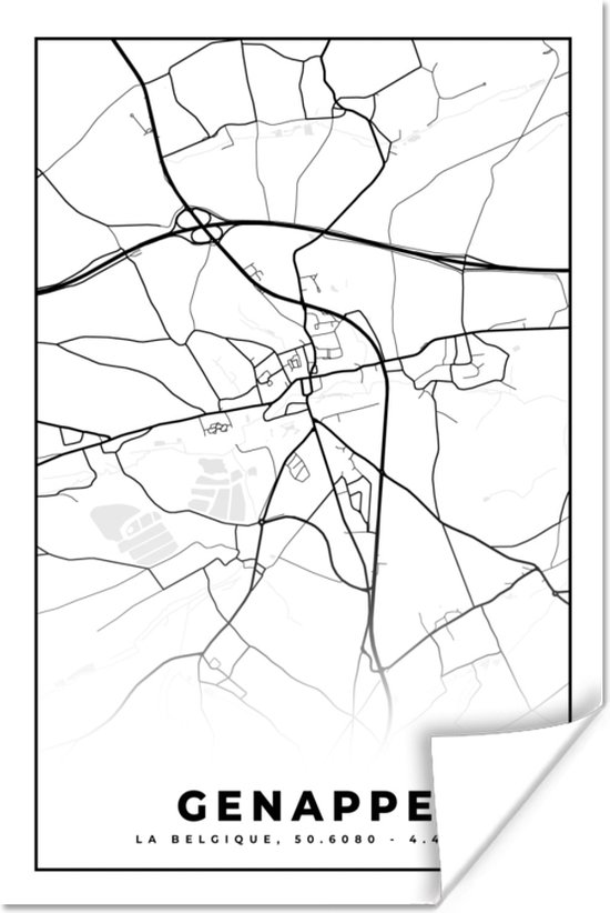 Poster Stadskaart – Plattegrond – België – Zwart Wit – Genappe – Kaart ...