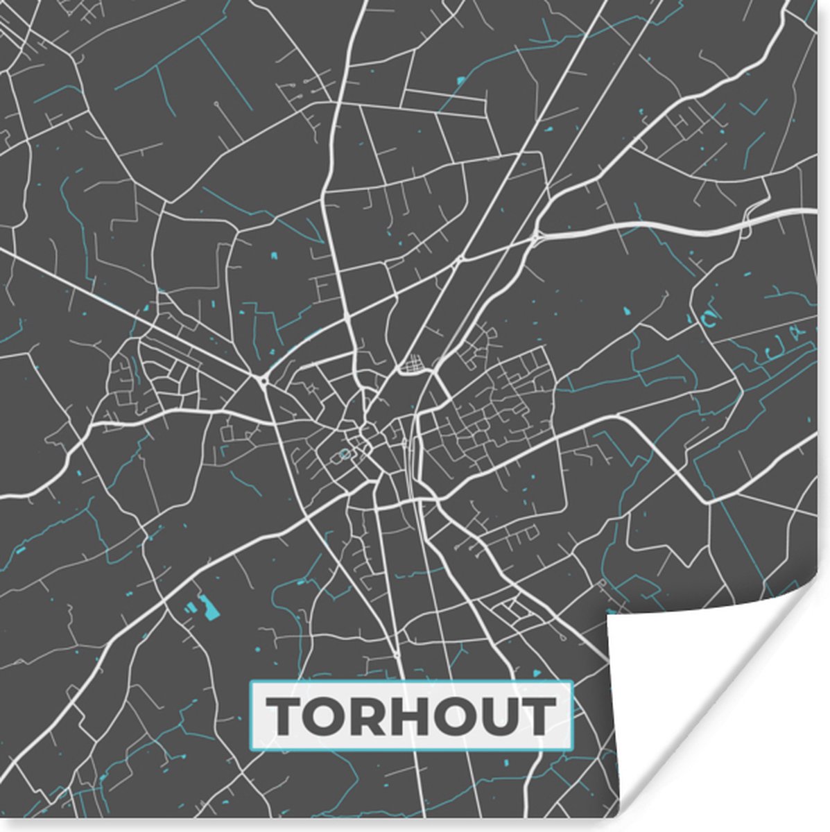 Poster Plattegrond – Torhout – Blauw – Stadskaart - Kaart - België ...
