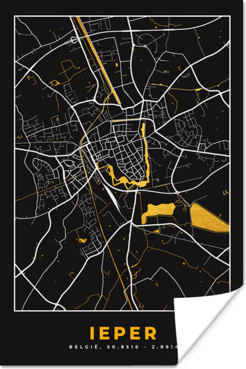 Poster Ieper - Plattegrond - Kaart - Stadskaart - Goud - 20x30 cm | bol.com