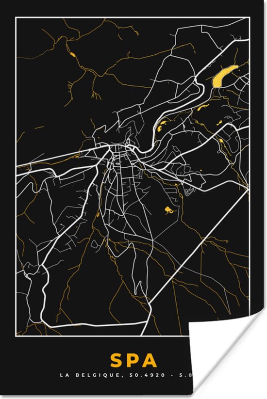 Poster Spa - Kaart - Stadskaart - Goud - Plattegrond - 20x30 cm | bol