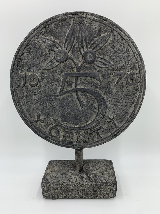 Ornament 5 cent munt Juliana koningin op voet grijs stone antraciet 42 ...