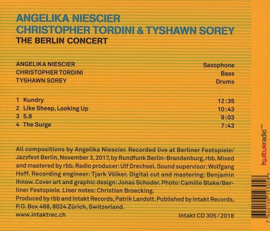 Angelika Niescier, Chris Tordini, Tyshawn Sorey - The Berlin Concert (CD), Angelika... | bol