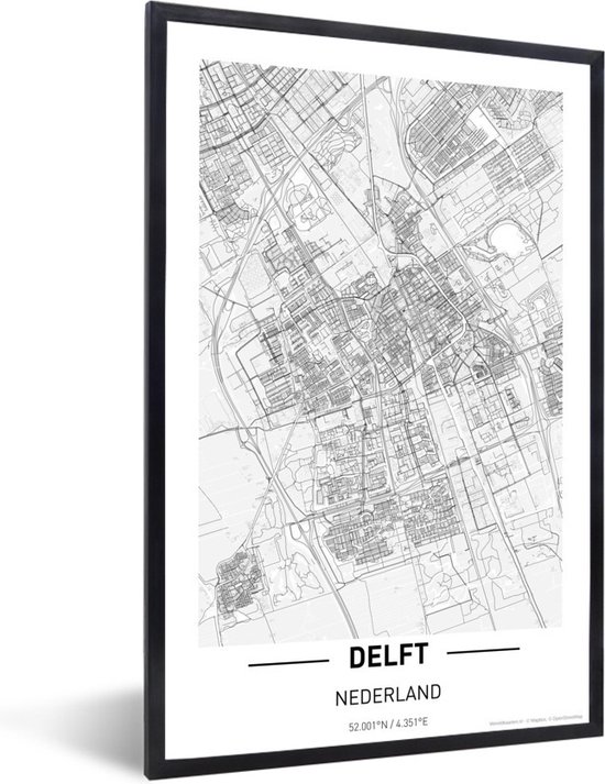 Fotolijst incl. Poster - Stadskaart Delft - 20x30 cm - Posterlijst ...