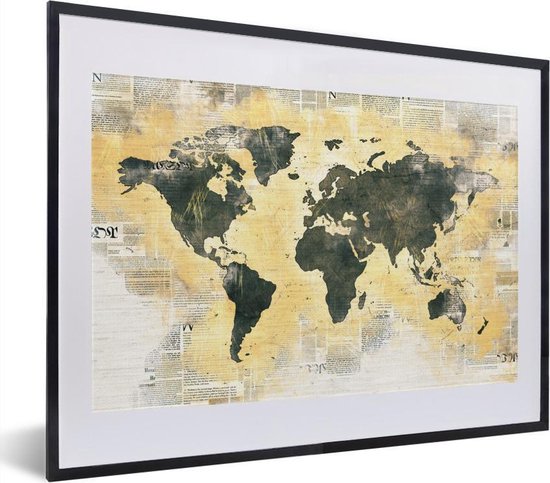 Fotolijst incl. Poster - Wereldkaart - Krant - Goud - 40x30 cm ... Fotolijst incl. Poster - Wereldkaart - Krant - Goud - 40x30 cm ...