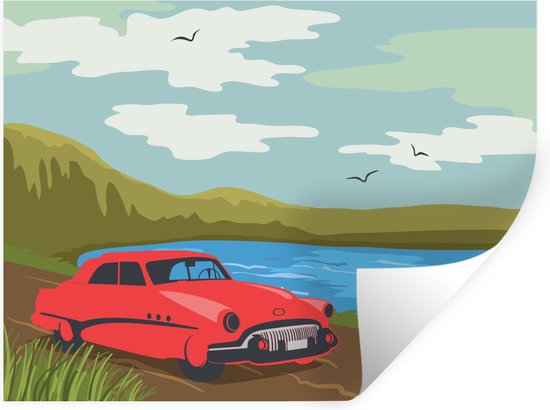 Muurstickers - Sticker Folie - Vintage rode auto - 160x120 cm ...