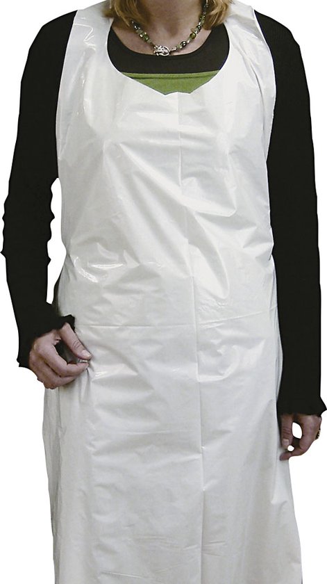 Wegwerp schort, H: 110 cm, B: 80 cm, wit, 100 stuk/ 1 doos | bol