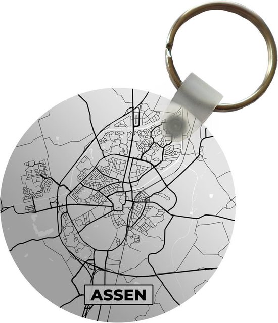Sleutelhanger - Stadskaart - Assen - Grijs - Wit - Plastic - Rond ...