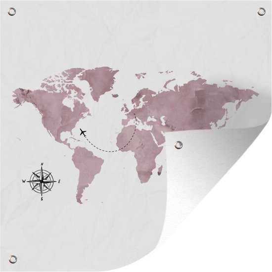 Tuin poster Wereldkaart - Aquarel - Windroos - 200x200 cm - Tuindoek ...