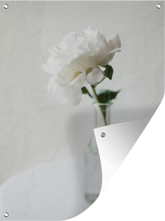 Muurdecoratie buiten Witte pioenroos in een vaas - 120x160 cm | bol.com