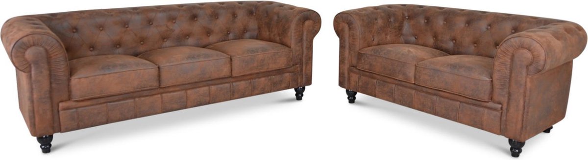 Chesterfield Banken Set - 2 & 3 Zits - Vintage Bruin | bol.com