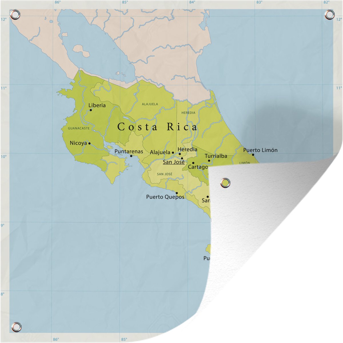 Tuindoek tekening van een kaart met Costa Rica in het groen - 100x100 ...