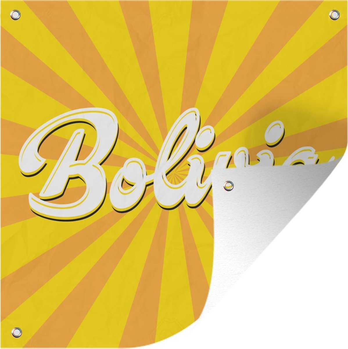 Tuindoek De letters Bolivia in een tekening met oranje en gele ...