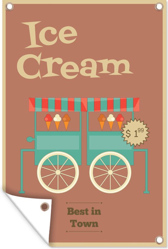 Muurdecoratie Poster met ijscokar en quote ''ice cream best in town ...