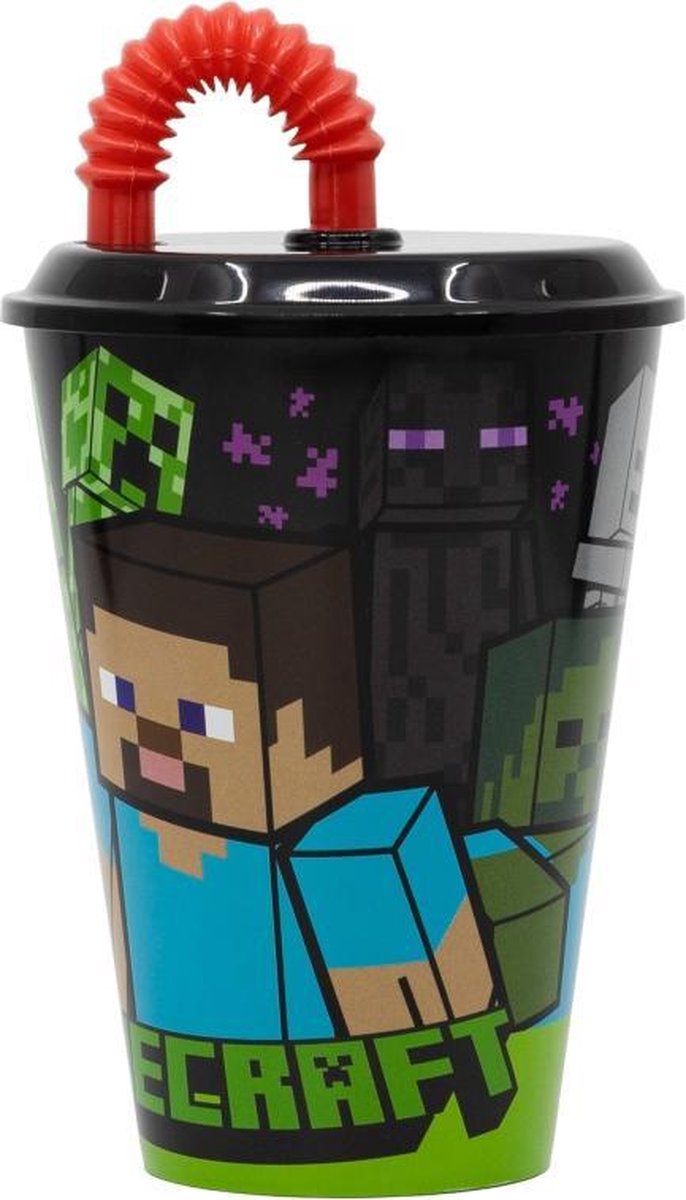 Minecraft Beker met rietje - 430 ml - Polypropyleen | bol.com