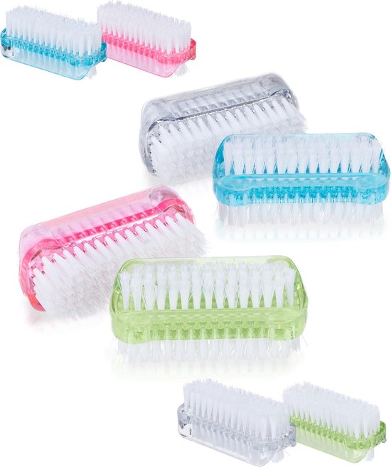 nagelborstel - set van 8 - dubbelzijdig - harde haren - kunststof - gekleurd | bol