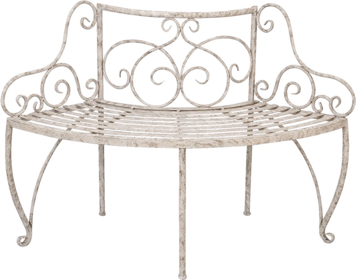 Clayre & Eef Tuinbank 103*47*74 cm Wit Ijzer Rond Bank Buiten Bank Tuin ...