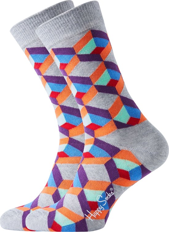 Happy Socks sokken - Optic Square Sock grijs met kleur - Unisex - Maat ...