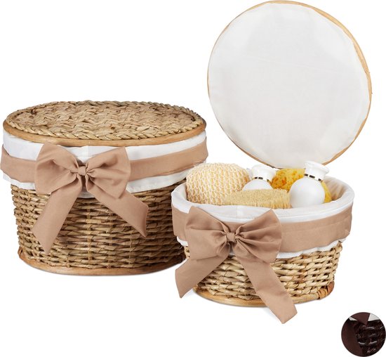 Relaxdays badkamer mandjes 2er set rond - opbergmandjes - mandjes - set ...