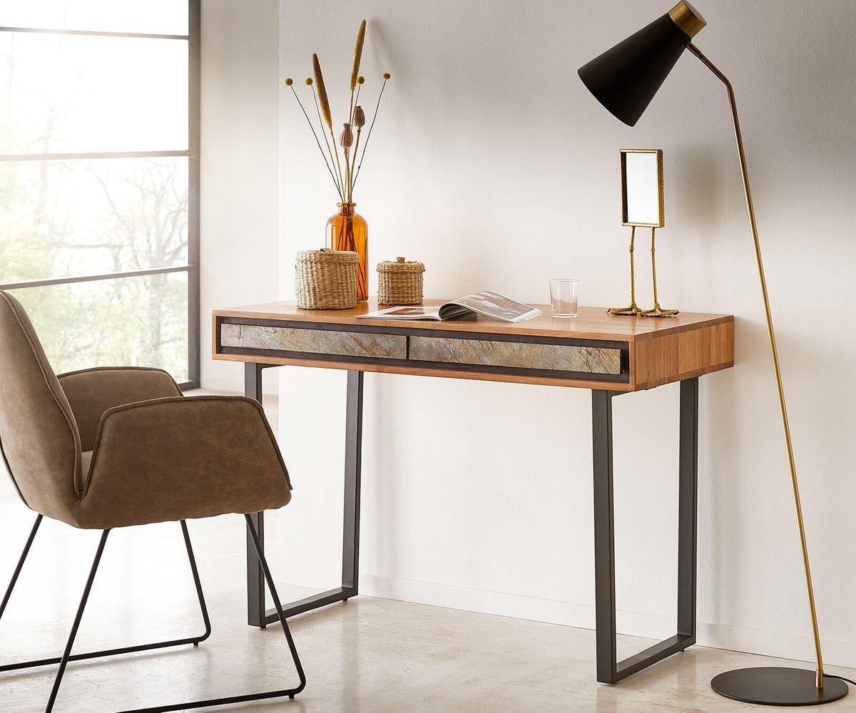 Bureau-tafel Juwelo 115x50x76 acacia natuur steen zwart | bol