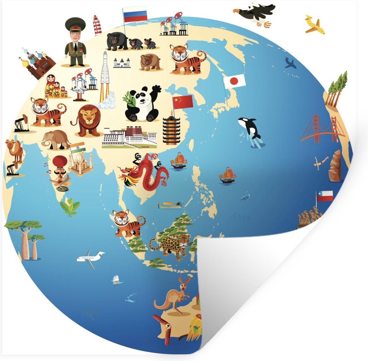 Sticker Muursticker Cartoon map World - illustration cartoon d'une ...