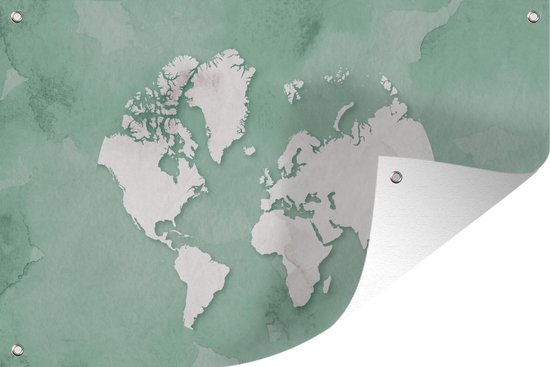 Carte du monde ronde et blanche sur fond bleu clair Poster de jardin ...