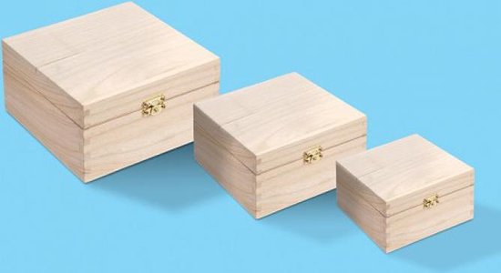 Houten dozen, set met 3, 16, 13 en 10 cm | bol